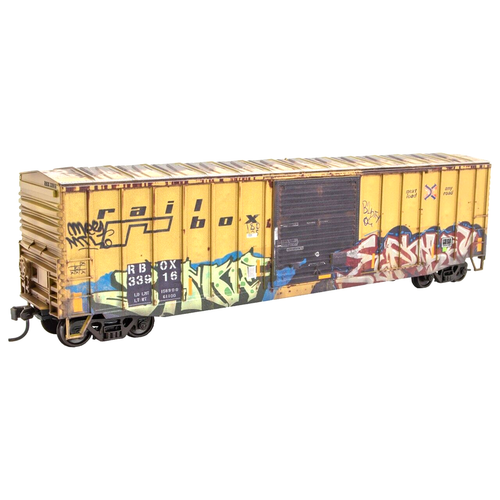 Micro Trains ~ HO Scale ~ Railbox Boxcar #33916 ~ Weathered & Graffiti ...