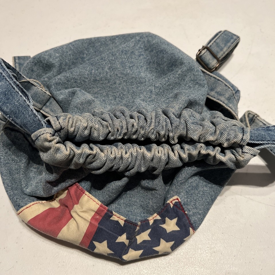 Xhilaration Denim Barrel Backpack American Flag Pocket Drawstring ...