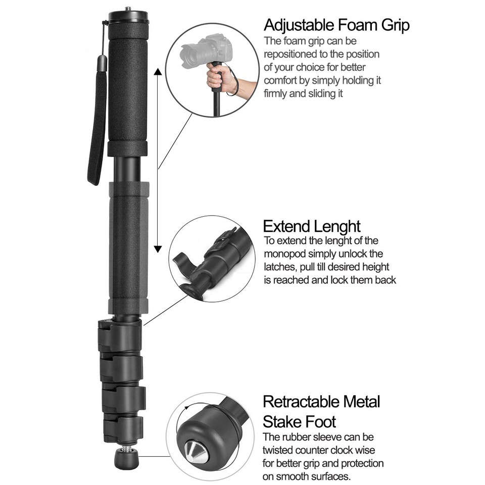 62 Inch Lightweight Heavy Duty Monopod For Canon Nikon Sony Camera ...