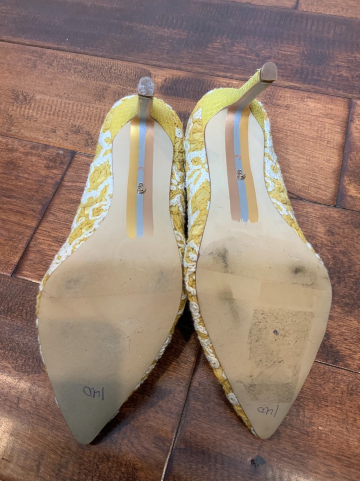 Sam Edelman Hazel Gold & White Embroidered Pump Heels $140, Size 6 (US ...