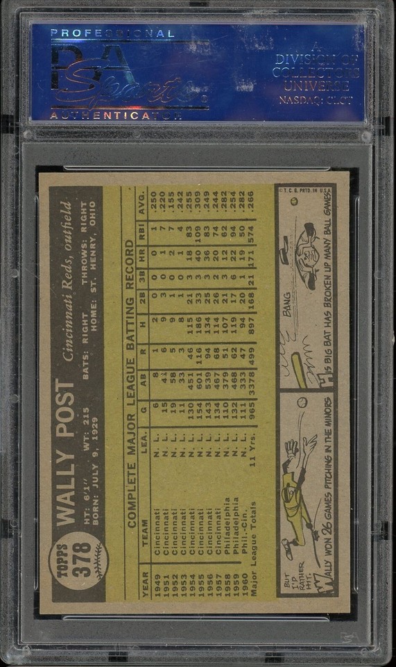 1961 Topps Baseball #378 Wally Post PSA 9 | eBay