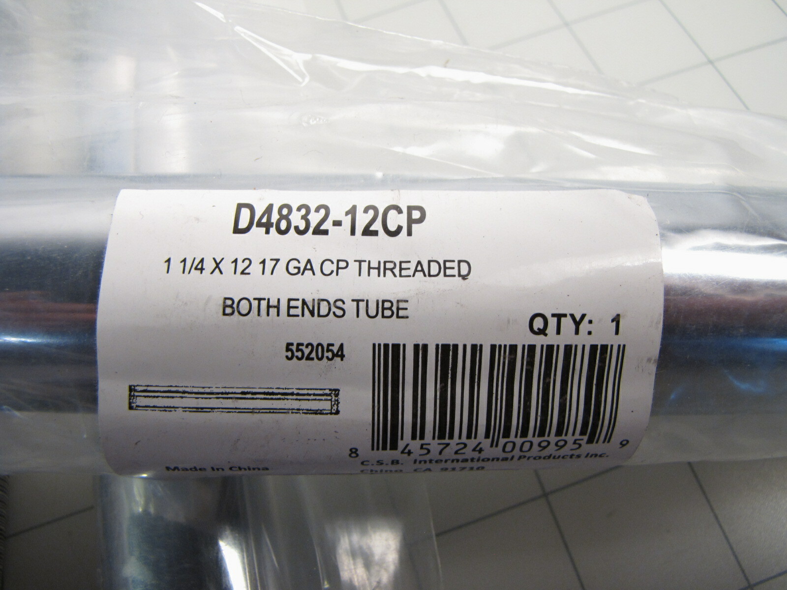 CSB D4832-12CP / 552054 1-1/4" x 12" 17GA Chrome Plated Tube Threaded ...