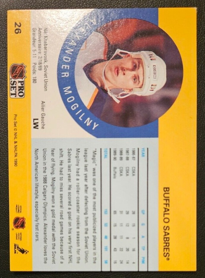 1990-91 Pro Set - #26 Alexander Mogilny Rookie Card (RC) 1st NHLDraftee ...