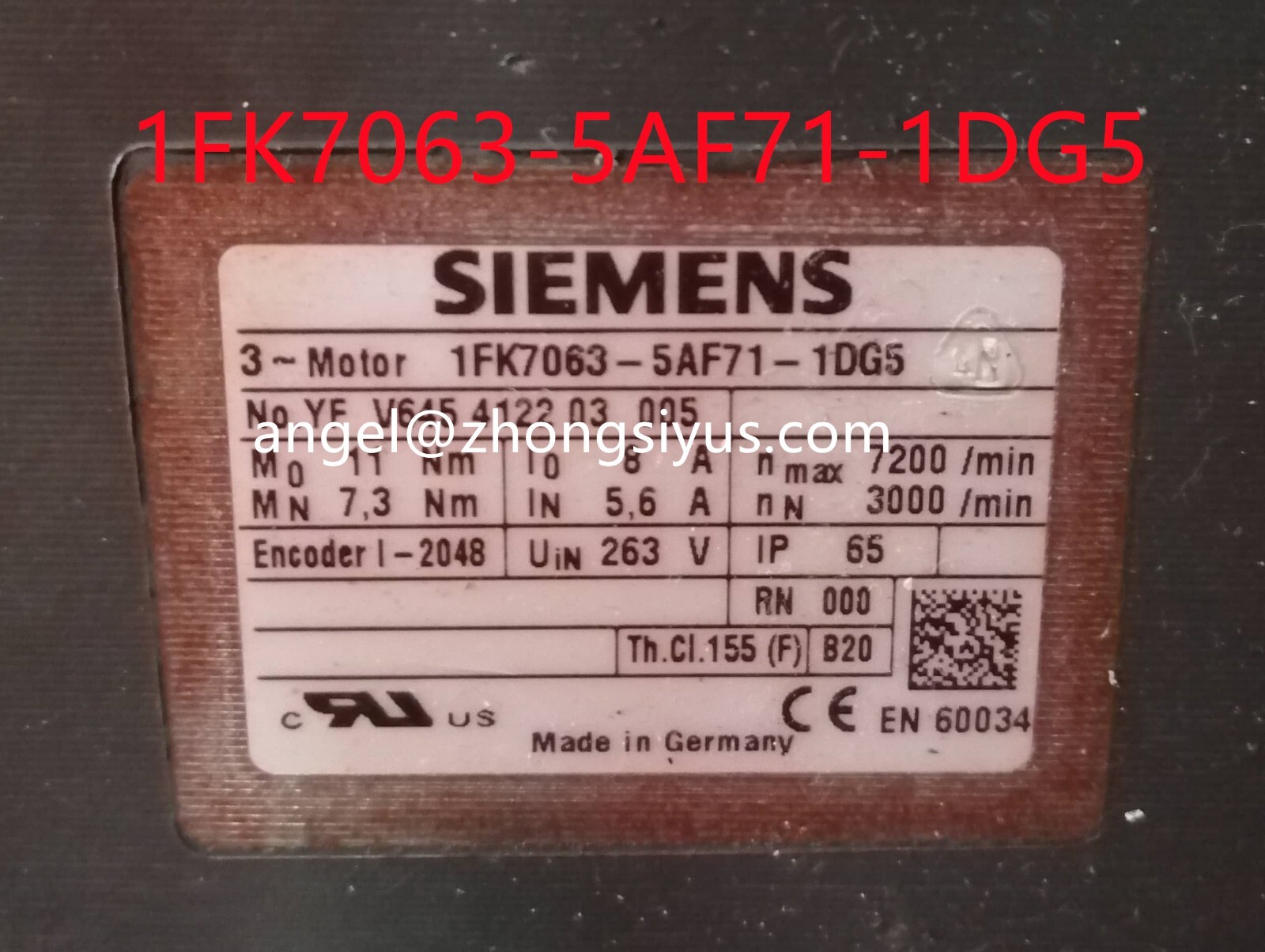 1FK7063-5AF71-1DG5 Siemens SIMOTICS S synchronous servo motor 1FK7 ...