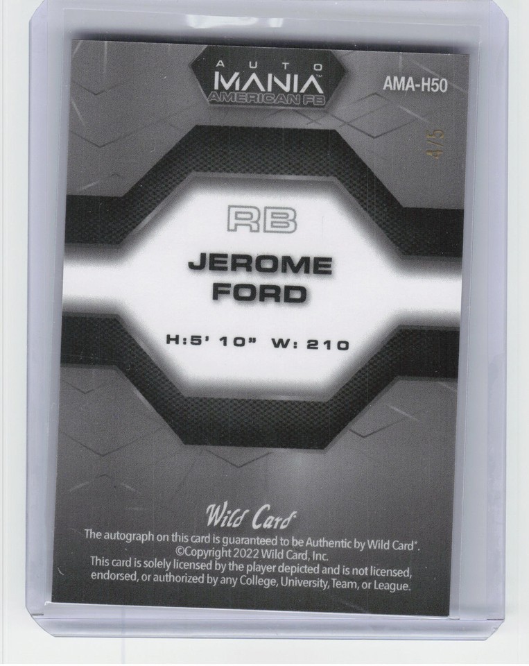 2022 Wild Card Auto Mania #AMA-H50 Jerome Ford Stars Stripes Auto #/5 ...