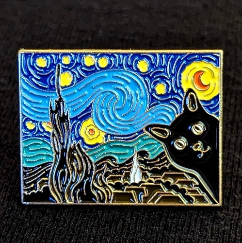 Van Gogh Starry Night Black Cat Cute Photobomb Enamel Pin | eBay