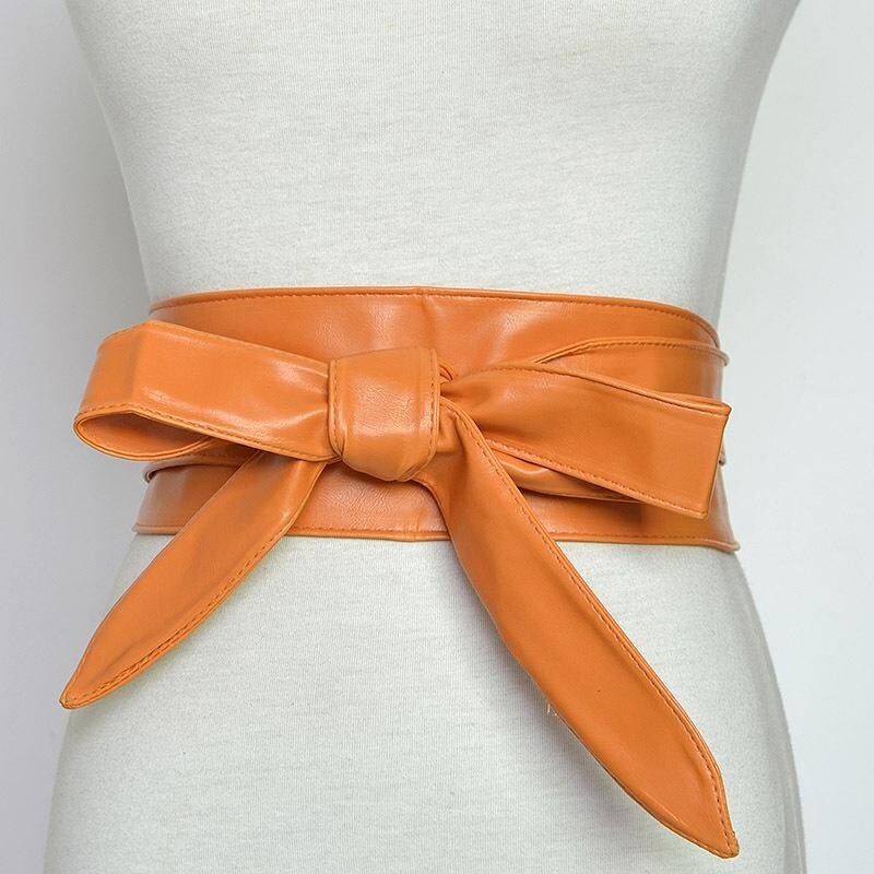 Lady Faux Leather Obi Belt Slim Self Tie Wide Wrap Waistband Bowknot ...