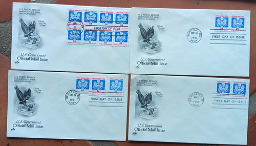 BALD EAGLE & SHIELD OFFICIAL MAIL 4 DIFF 1991 FLAG ARTCRAFT CACHET FDCS ...