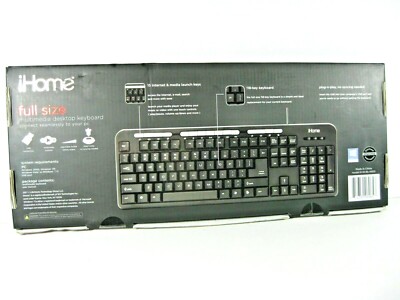 NEW iHome Full Size Multimedia Desktop Wired Keyboard USB Connection ...