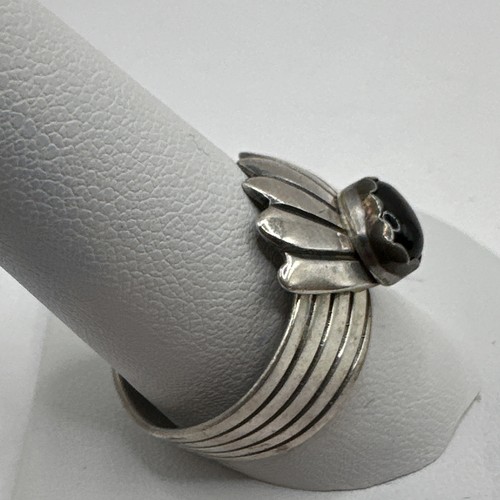 Richard Begay Navajo Onyx Set Wing Design Sterling Silver Ring Size 9. ...