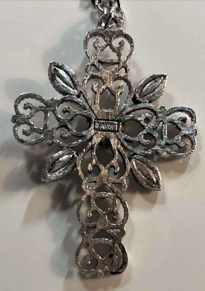 8 Piece Black & Silver Jewelry Lot: Avon Cross,Necklaces,Cameo ...