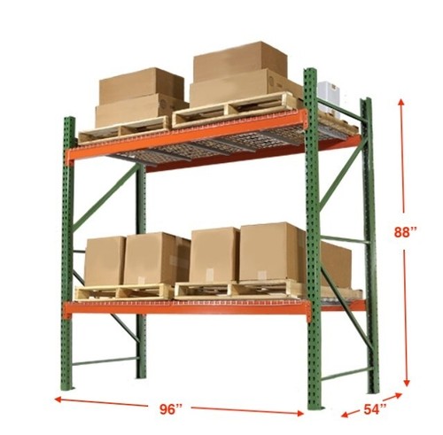 7' Tall PALLET RACKING - 88x54x96" - 1 Section 2 Shelves w Wire Decking ...