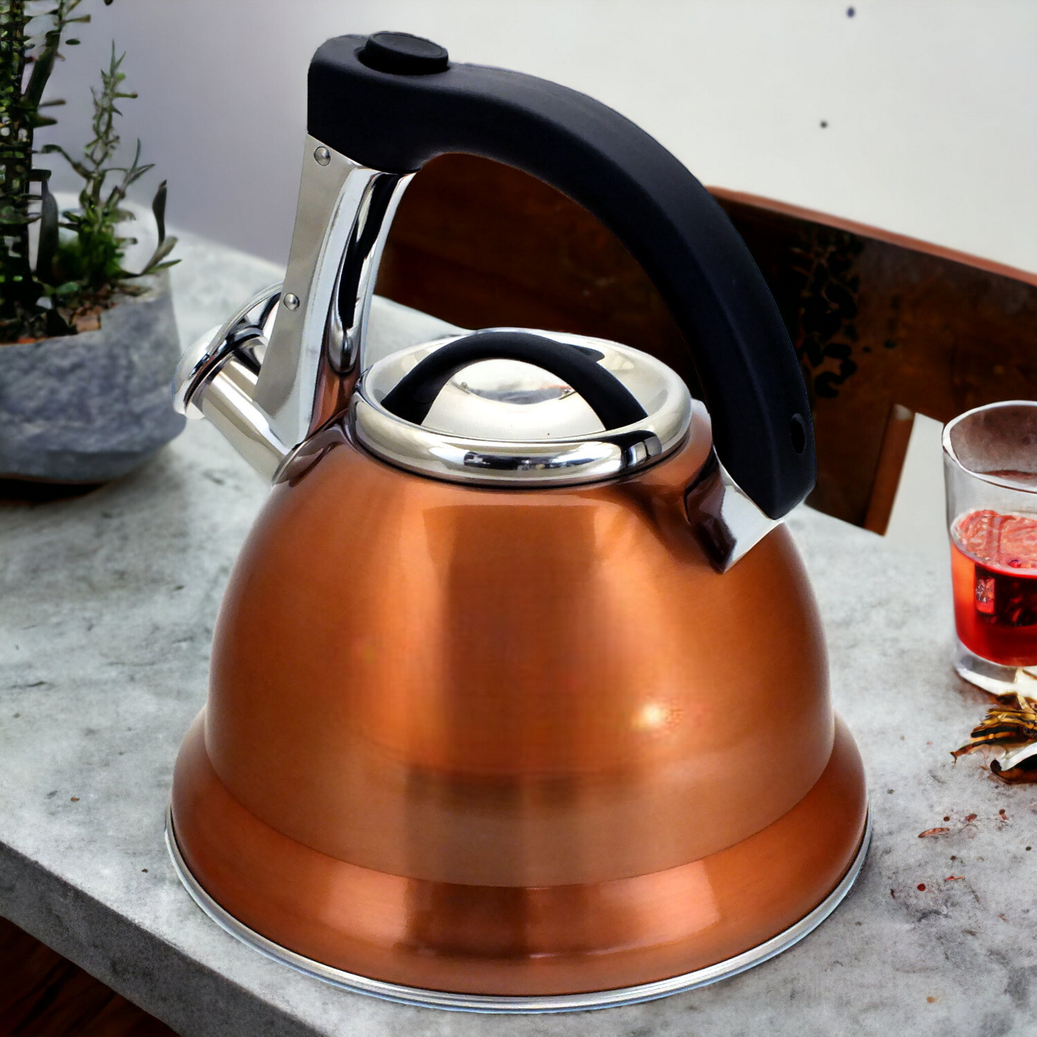 3L Whistling Copper Kettle Stovetop Stainless Steel Gas Electric ...