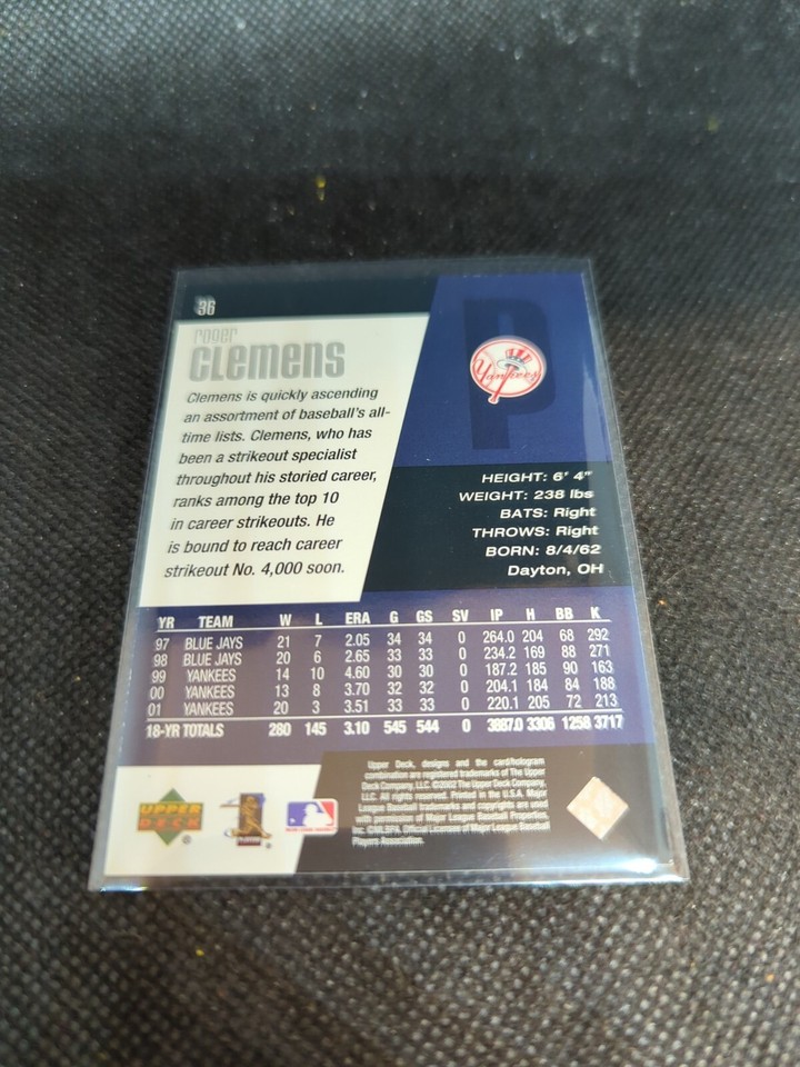 2002 Upper Deck Diamond Connection ROGER CLEMENS Card #36 New York ...