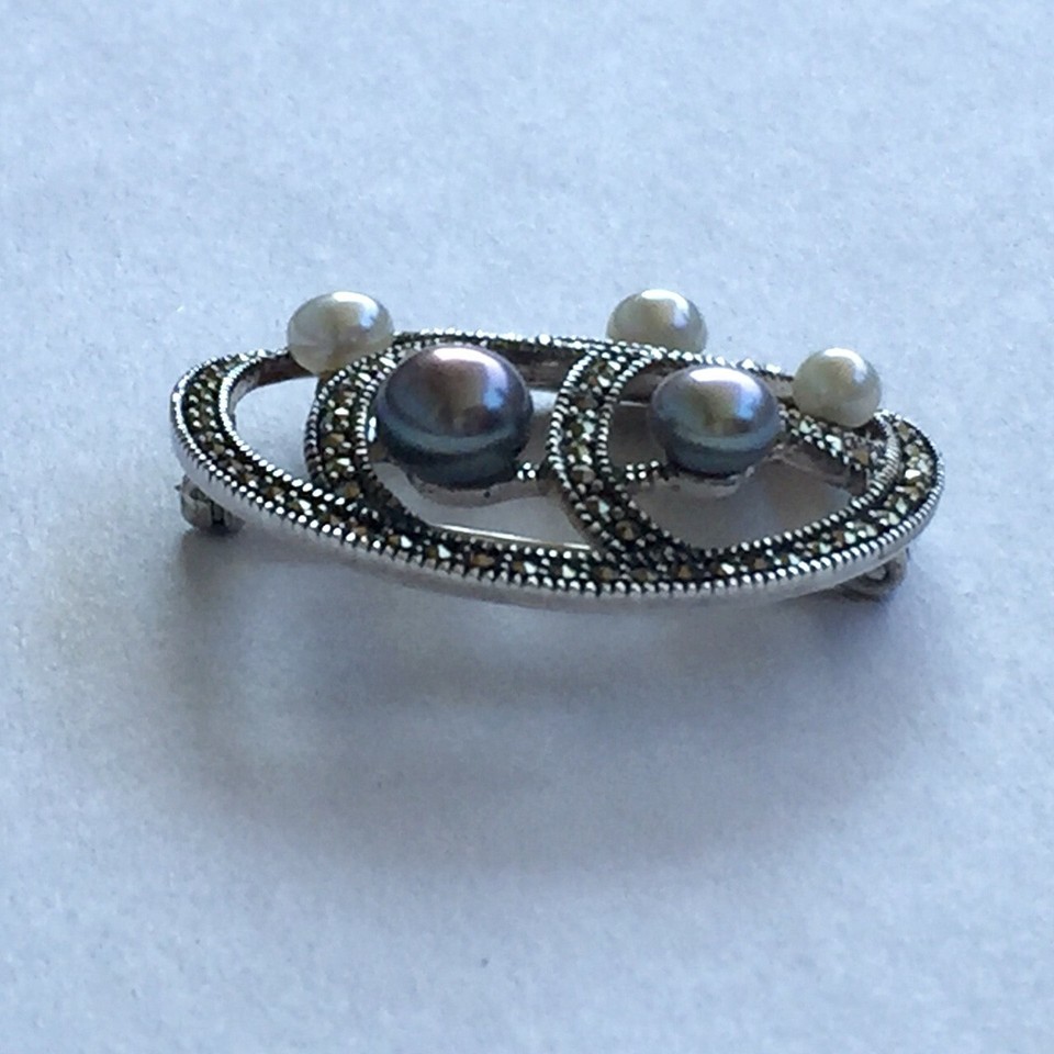 JUDITH JACK 925 Sterling Silver Marcasite Fresh Water Pearl Pin NEW | eBay