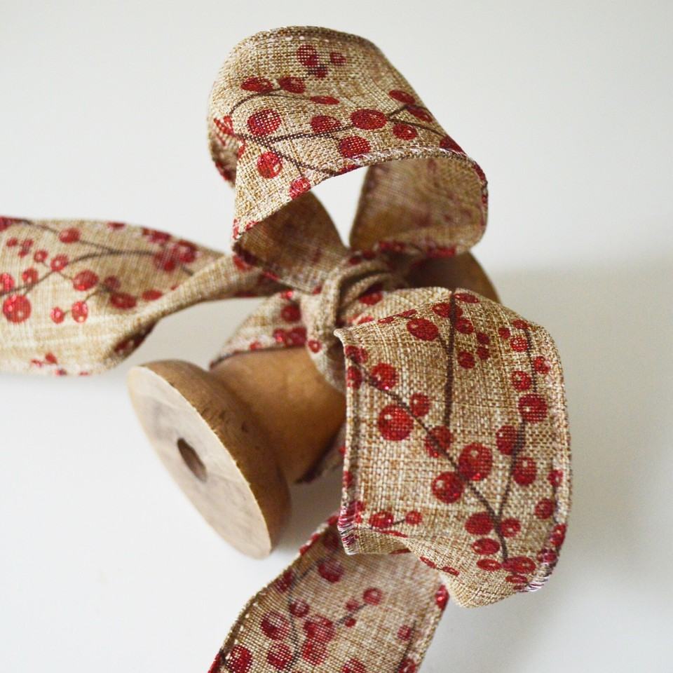 Hessian Faux Burlap/Hessian/Jute Wired Ribbon 38mm Rustic Christmas Bow ...