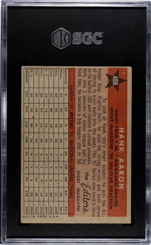 Hank Aaron 1958 Topps All-Star SGC 4 Baseball Card Vintage Braves MLB ...