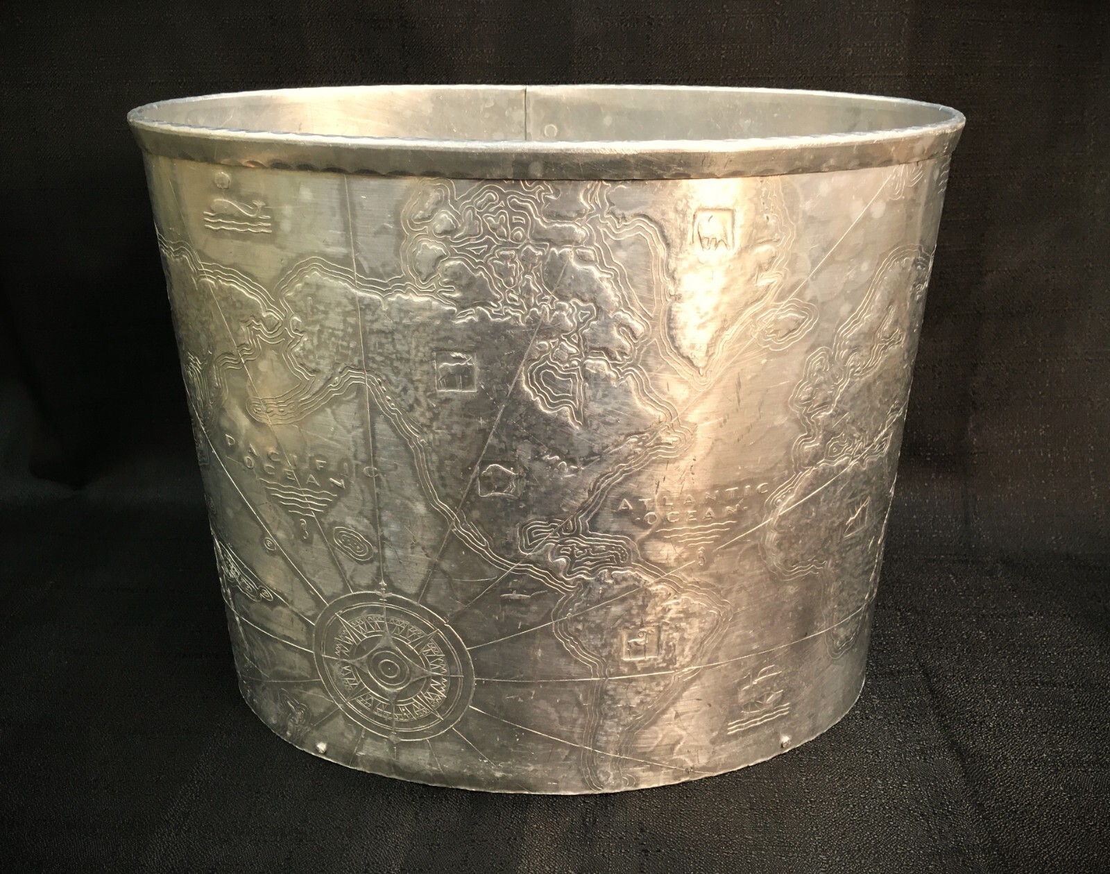 Arthur Armour 1930’s Art Deco Hammered Aluminum World Map Oval ...