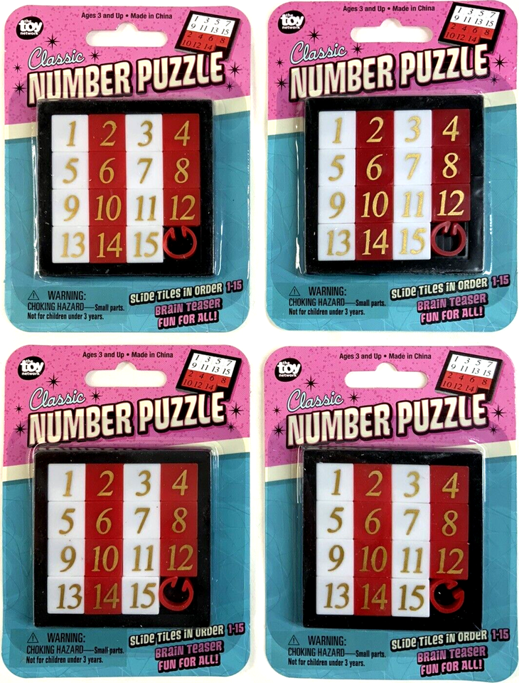 (4 Pack) FIFTEEN 15 PUZZLE Sliding Tile Number Brain Teaser IQ Test Toy ...