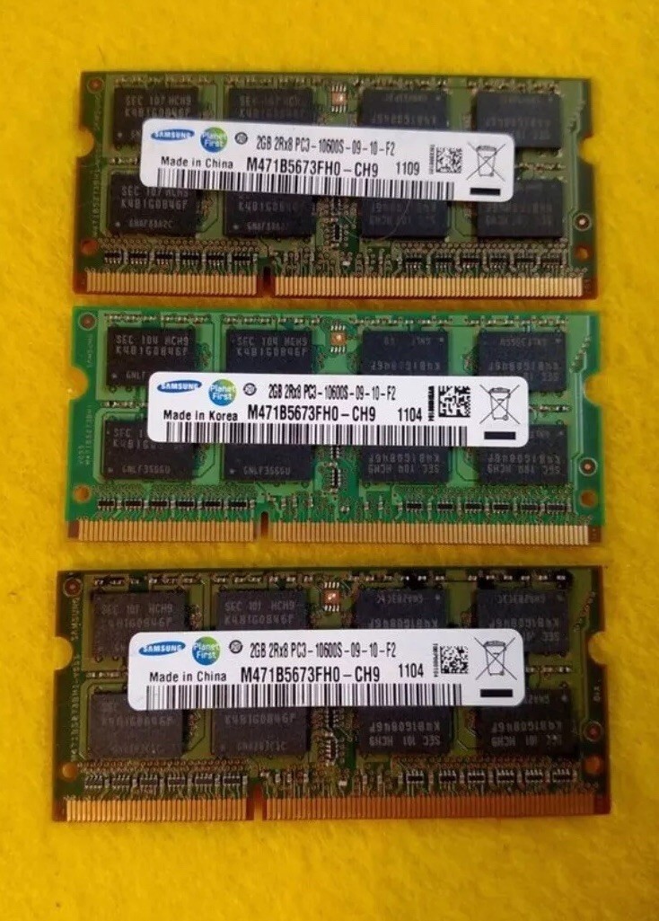 LOT OF 3: Samsung 2GB Memory 2Rx8 PC3-10600S-09-10-F2 M471B5673FH0-CH9 ...