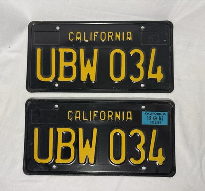 Vintage Orig. Matching black California License Plate 1963 with 1967 ...