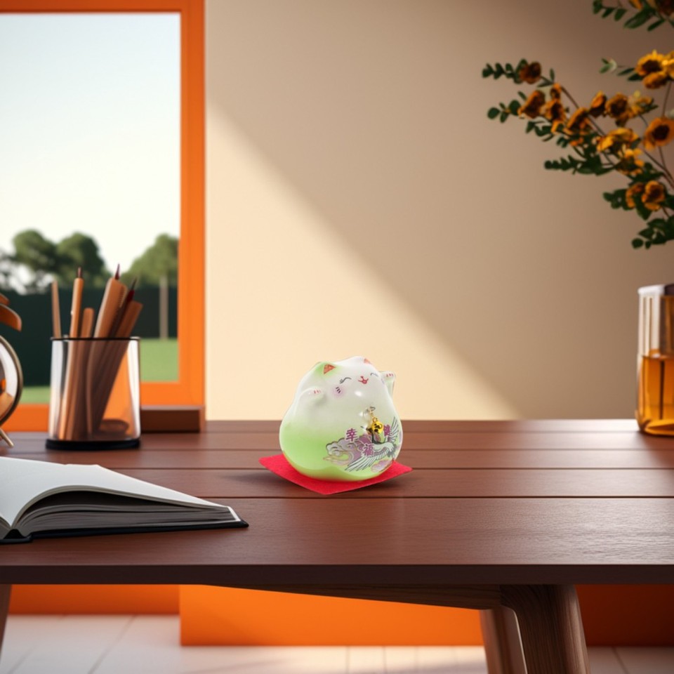 Cat Figurine Adorable Wealth Sculpture Japanese Good Luck Cat Statue ...