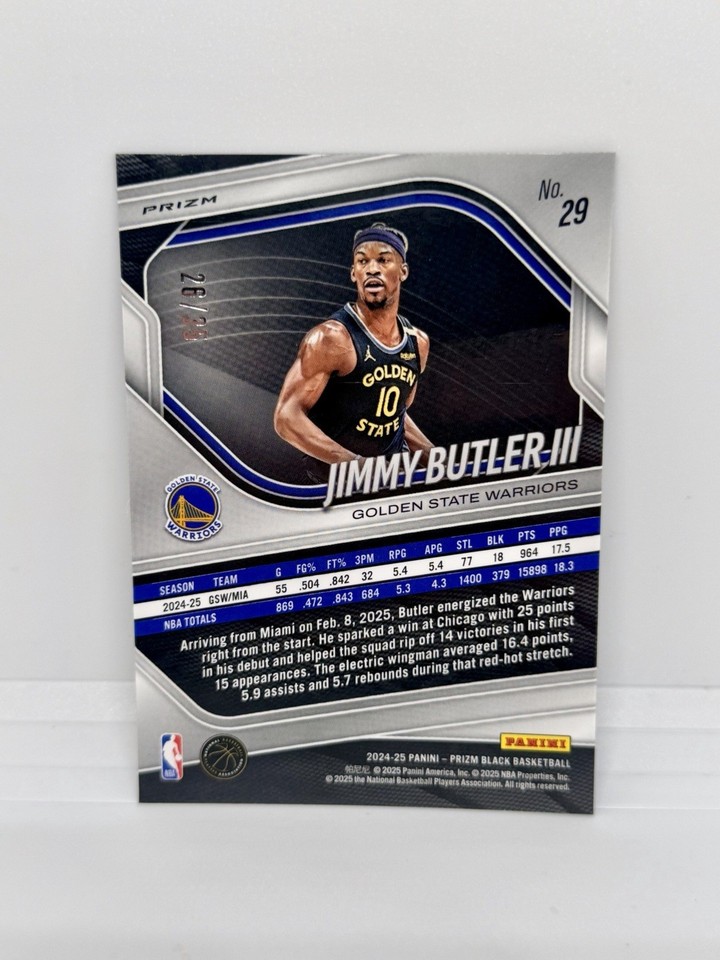 JIMMY BUTLER 2024-25 Prizm Black FOTL Blue Shimmer /35 Golden State ...
