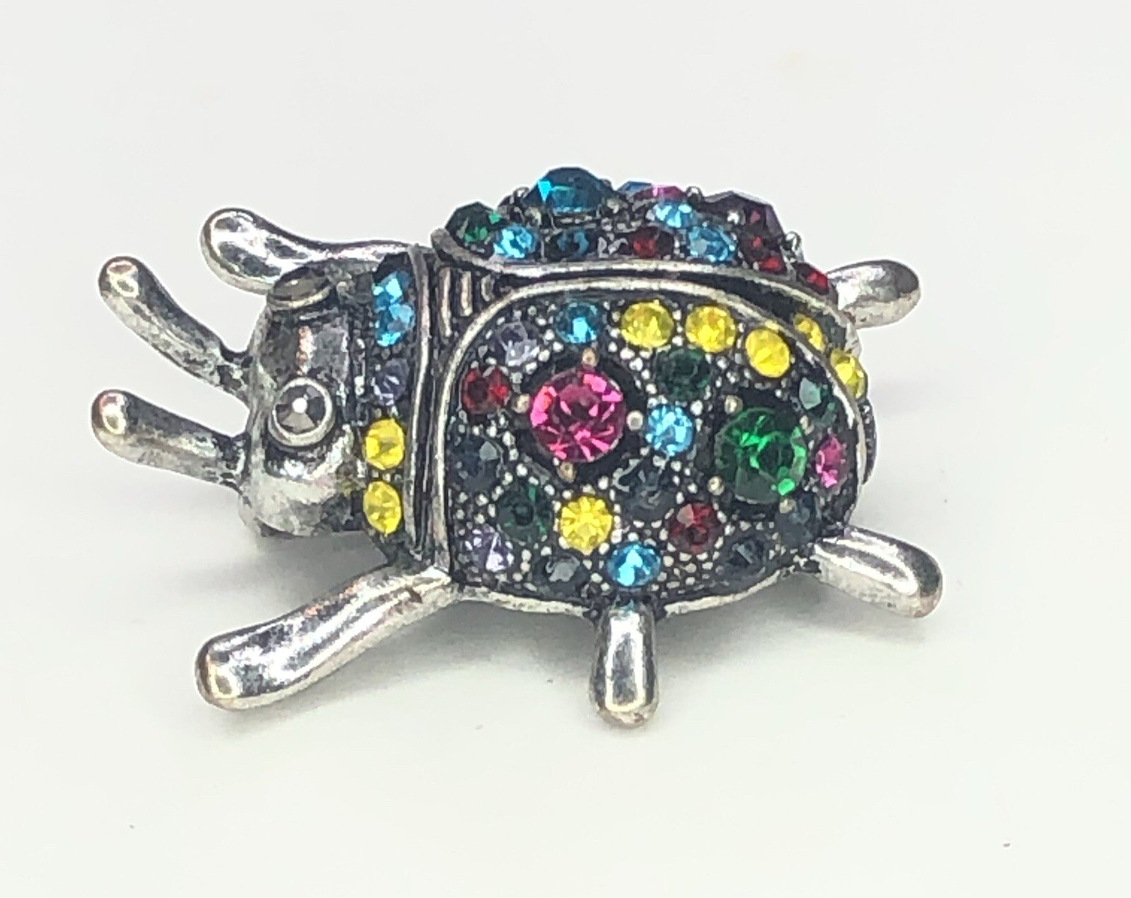 Vintage Ladybug Brooch Multicolor Rhinestone Beetle P… - Gem