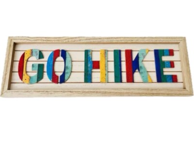 “Go Hike” Rustic Wooden Wall Sign - 15” Multicolor Decorative Art | eBay