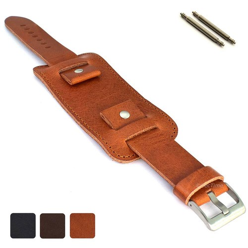 Men's Military Genuine Leather Watch Strap Band Cuff Pad 18 20 22 24 ...
