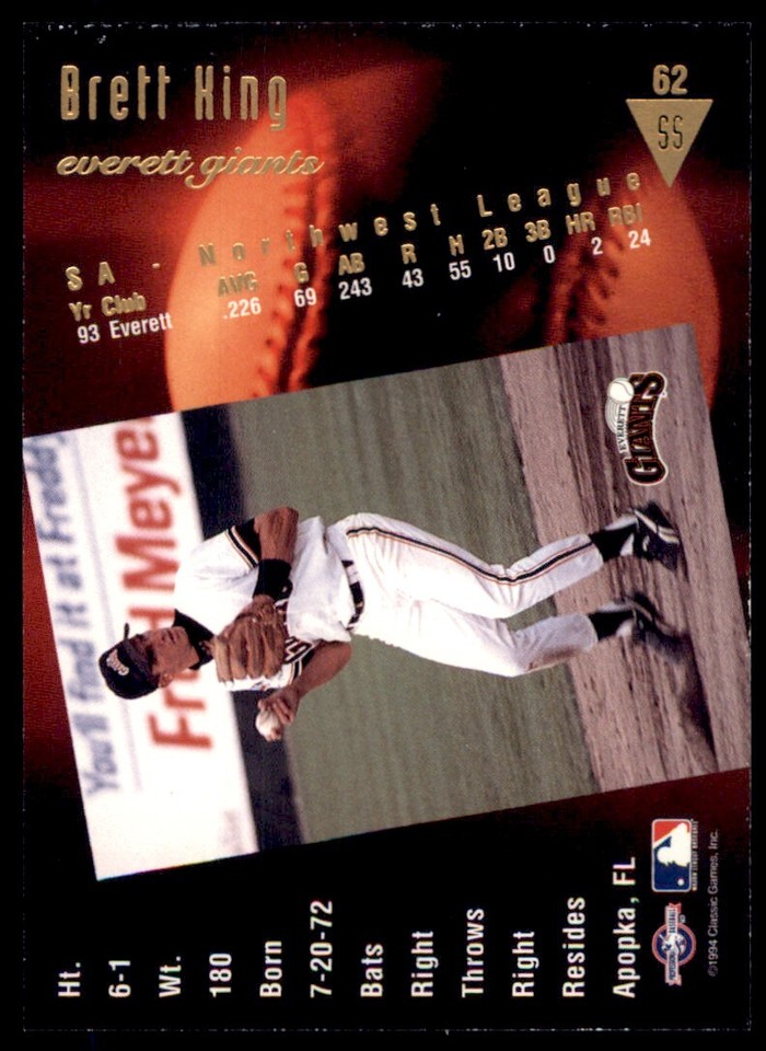 1994 Classic Best Gold Brett King Everett Giants #62 1101 | eBay