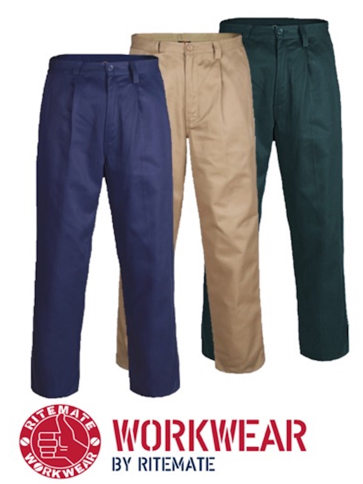 RITEMATE - PACK OF 2 - COTTON DRILL BELT LOOP MENS WORK PANTS TROUSERS ...