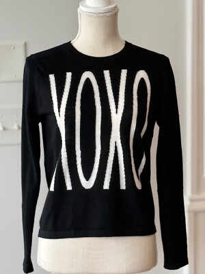 NWOT Banana Republic XO Sweater Black Merino Wool Blend Valentines Love ...