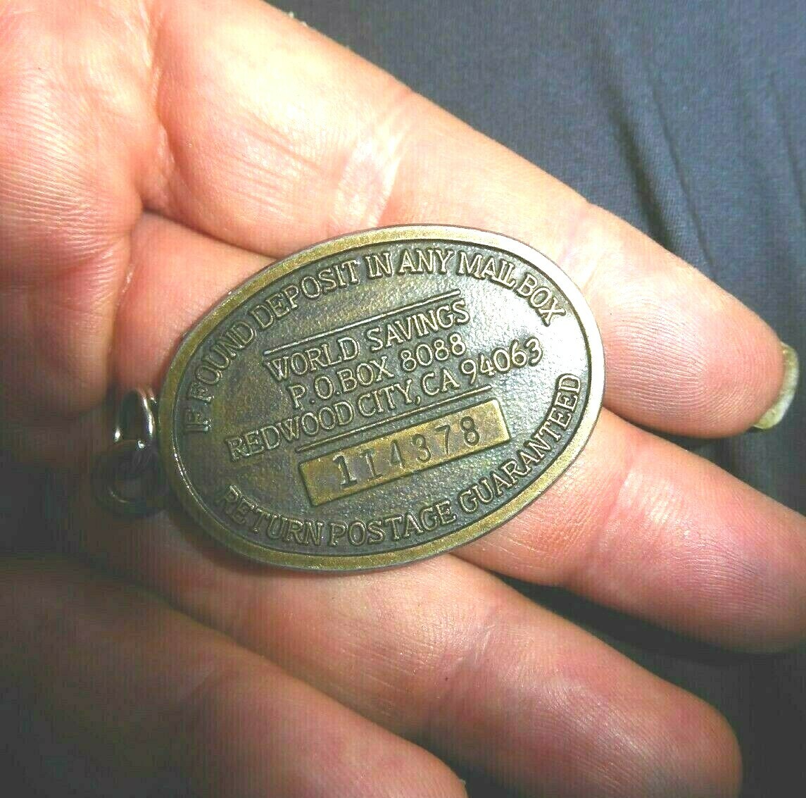 VINTAGE METAL BANK TAG WORLD SAVINGS REDWOOD CA 114378 GOLDEN SAVERS ...