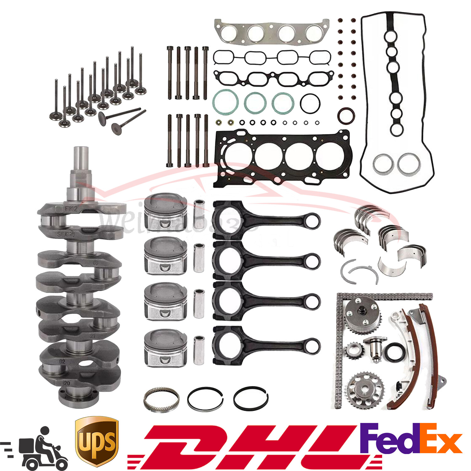 1ZZ-FE 1.8L Engine Piston Gasket Timing Kit Crankshaft Rods For 1998-08 ...
