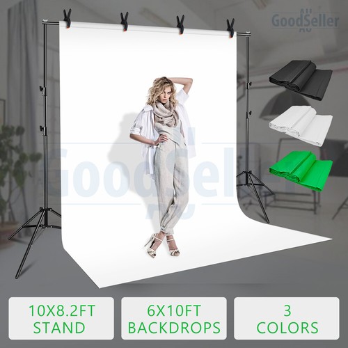 2.5x3M Photo Backdrop Stand Kit 3pcs Muslin Background Black White ...