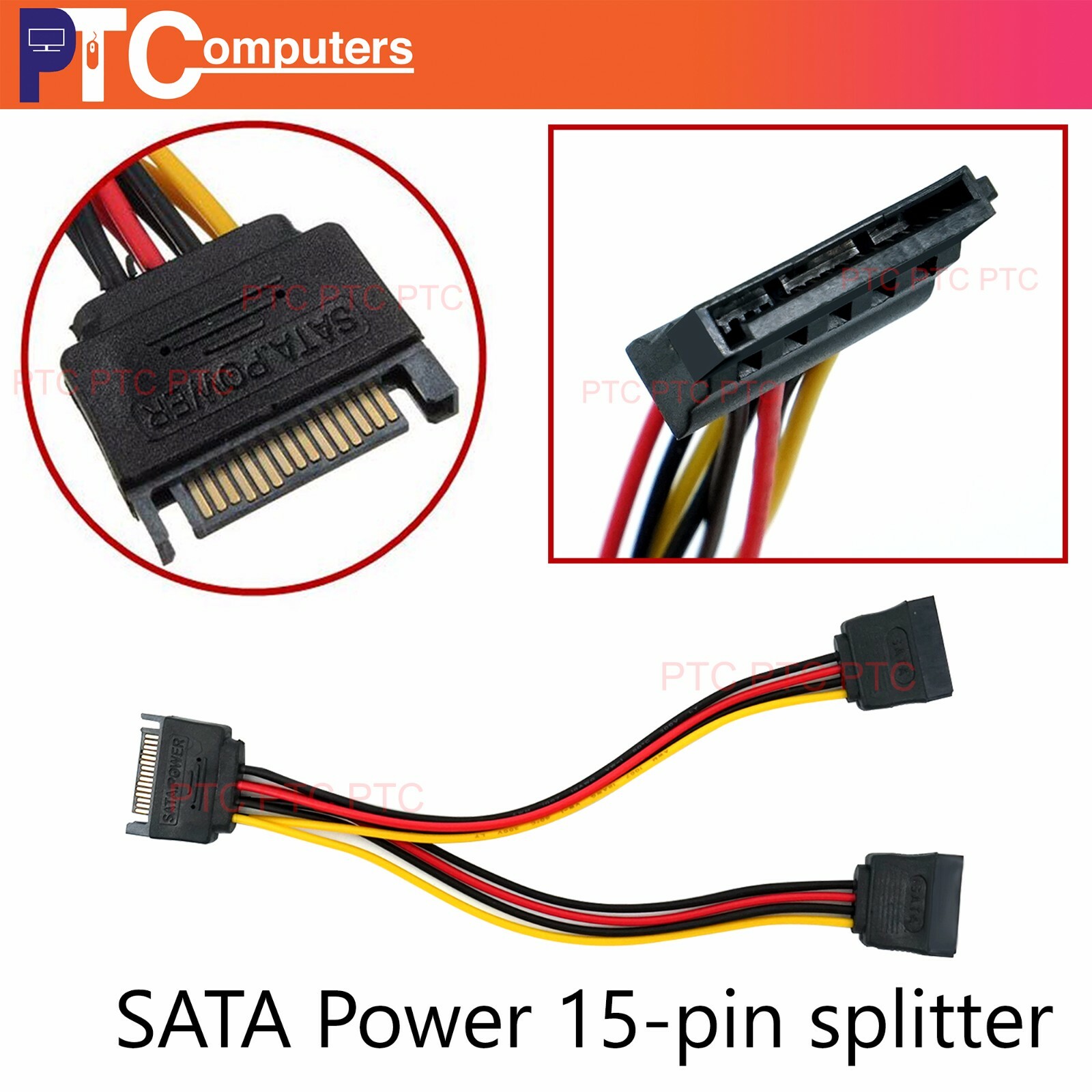 15 Pin Sata Male to 2 Sata Splitter Female M/F Y Power Cable for hard ...