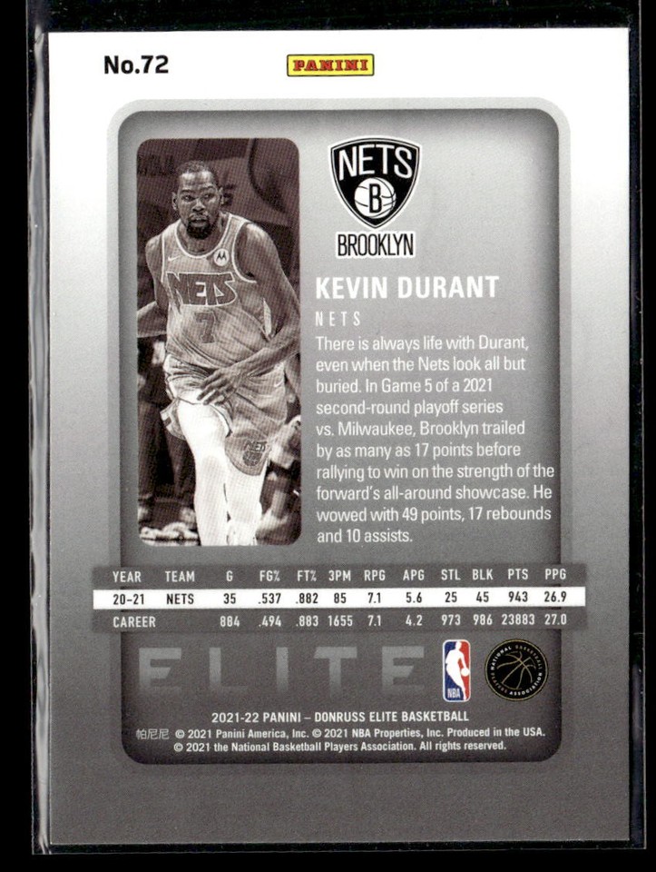2021 Donruss Elite #72 Kevin Durant Near Mint | eBay