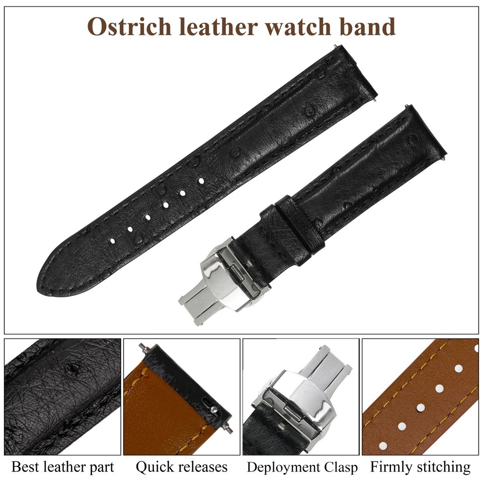 Ostrich Leather Watch Strap Men Real Ostrich Wrist Band Deployment ...