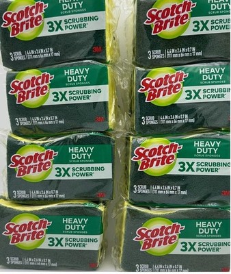 3M Scotch-Brite Heavy Duty Scrub Sponge Yellow Green 3 Count Each =24 ...