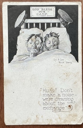 WW1 ARTIST SIGNED PPC “GOD BLESS OUR CAMP” DOBERITZ POW CAMP GERMANY C ...