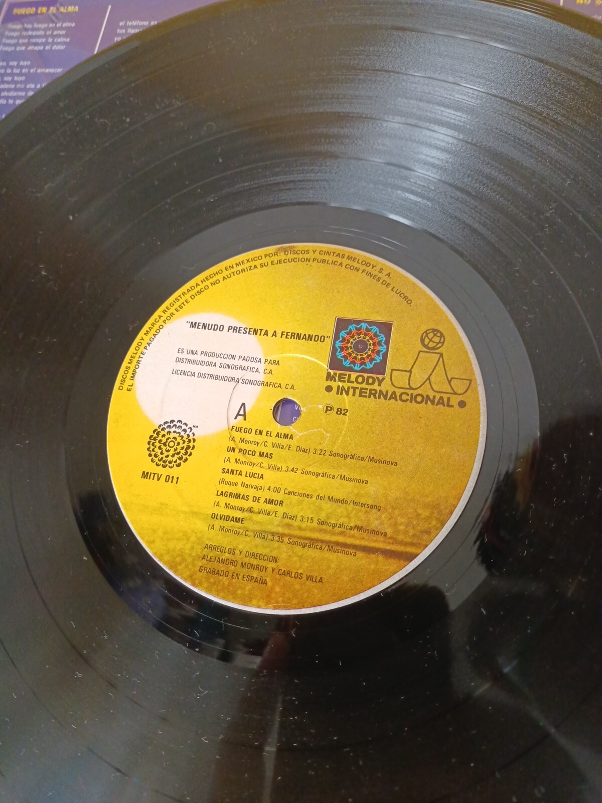 MENUDO ( PRESENTA A FERNANDO, FUEGO EN EL ALMA ) 1983 VINYL LP MADE AT ...