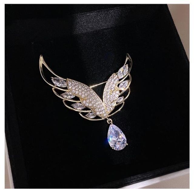 Luxury Upscale Zircon Wings Water Drops Brooches Pins for Women Niche ...