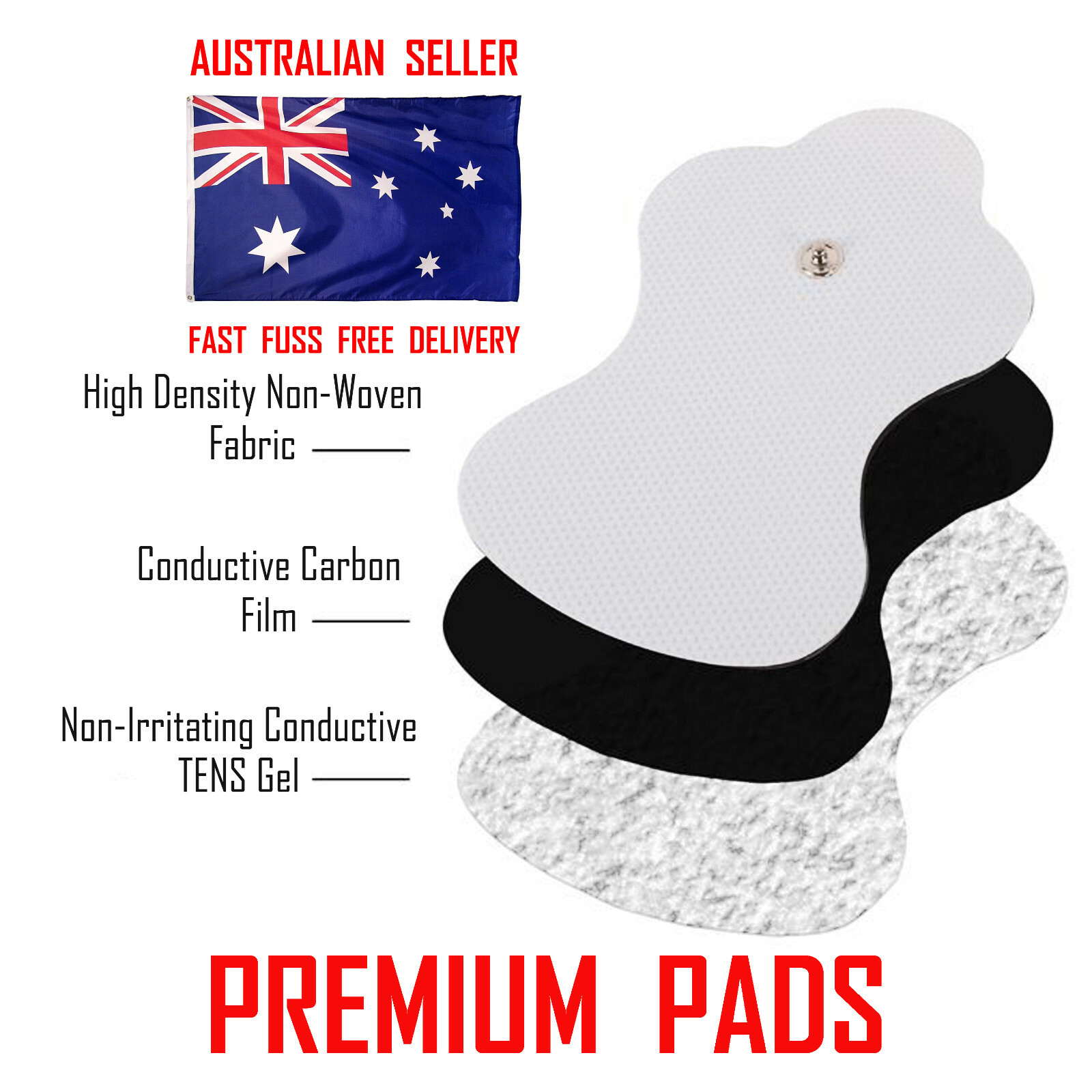 TENS EMS ELECTRODE 4 WAY/PADS CABLE WIRE LEAD + 8 PREMIUM 7cm x 5cm ...