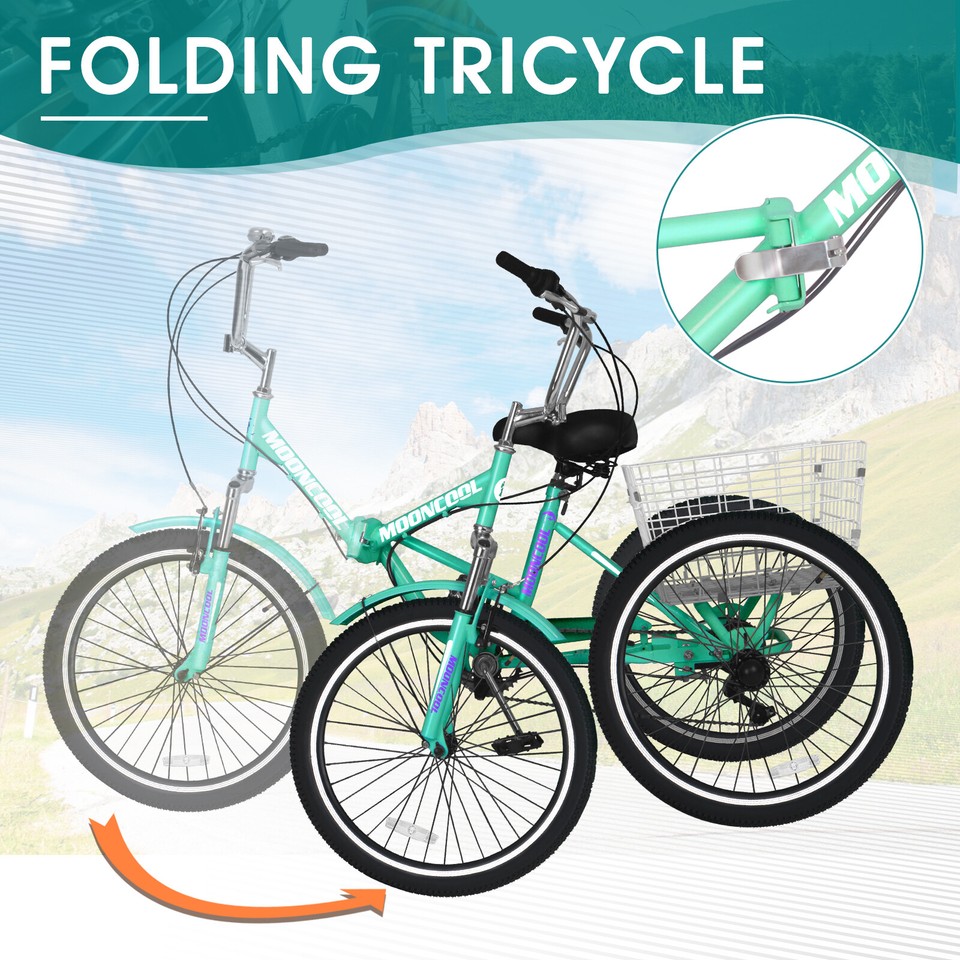 MOONCOOL Foldable Adult Tricycle 24 inch 7 Speed 3-Wheels Folding Trike ...
