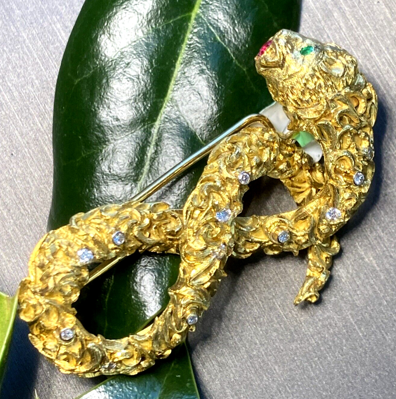 Vintage Sea Monster Serpent Brooch Estate Fine Jewelr… - Gem