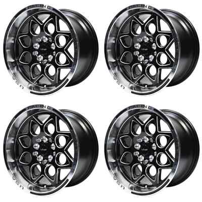 VMS Racing Black Rocket Drag Pack Wheels Rims Front & Rear 15x8 4X100 ...