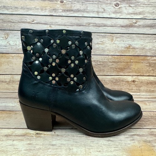 Frye Womens Black Leather Courtney Overlay Studded Laser Cut Ankle ...