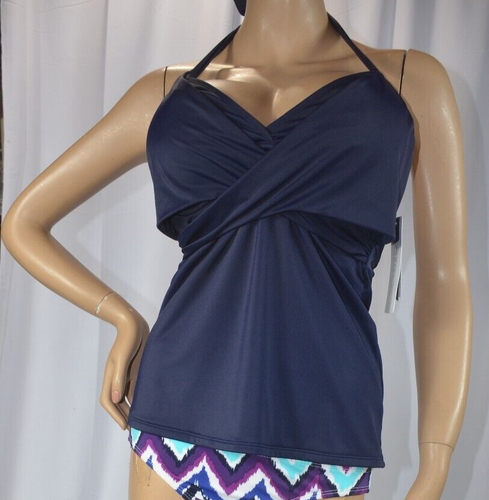 NWT $79 Athleta Sz 36B/C 36 B/C Dress Blue Bra Cup Wrap Tankini Swim ...