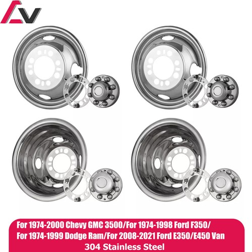 4Pcs 16''Dually Wheel Simulators Stainless Hub Caps For 1974-2000 Chevy ...